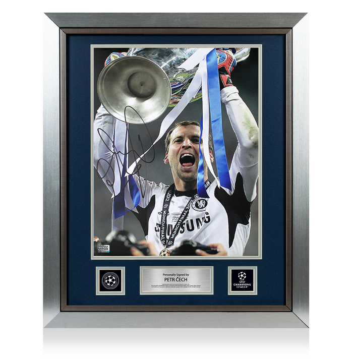 Petr Cech Official UEFA Champions League Signed and Framed Chelsea Pho