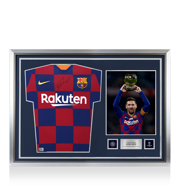 Lionel Messi Official UEFA Champions League Front Signed and Hero Fram