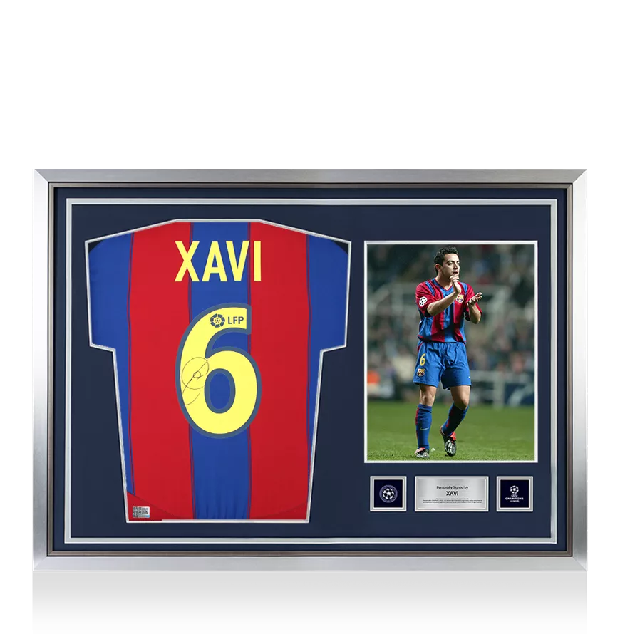 Xavi Official UEFA Champions League Back Signed and Hero Framed FC Bar