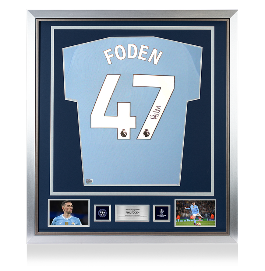 Phil Foden Official UEFA Champions League Back Signed and Framed Manch